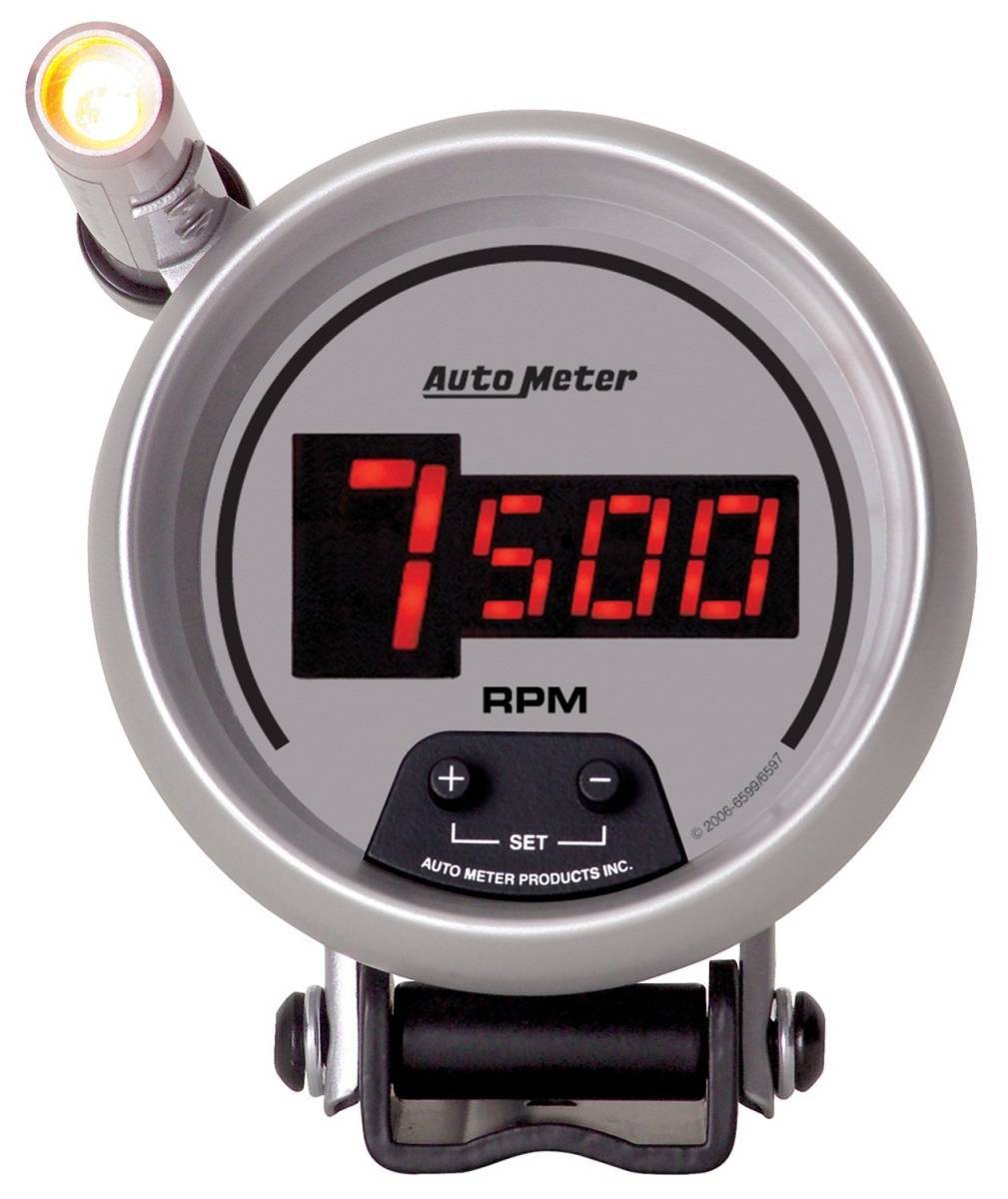 AutoMeter GAUGE TACH 3 3/4" 10K RPM PEDESTAL W/ QUICK-LITE DIGITAL SLVR ...